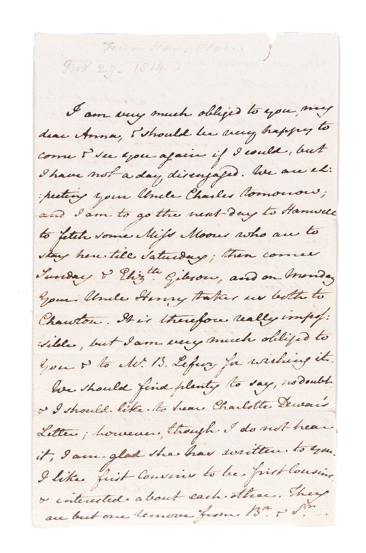 Letter from Jane Austen to Anna Lefroy, 29 November 1814 | Jane Austen ...